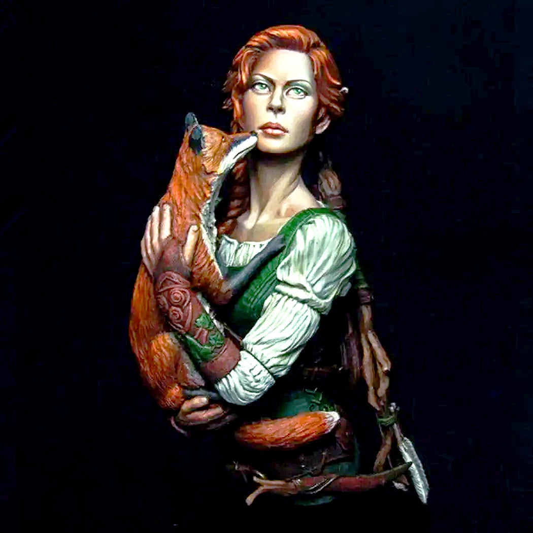 1/10 BUST Resin Model Kit Beautiful Girl Hunter Archer & Fox Fairy Tal ...