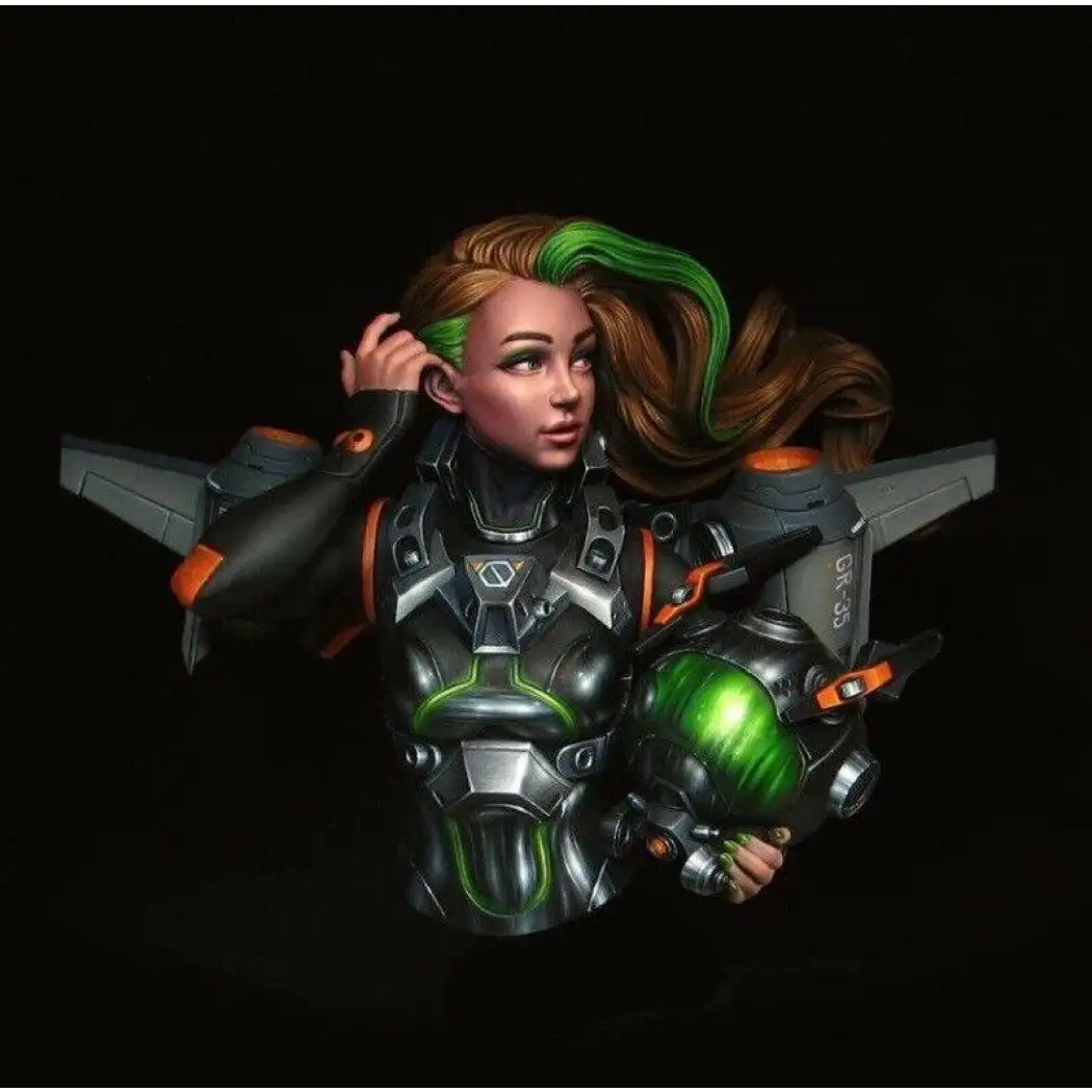 1/10 BUST Resin Cyberpunk Model Kit Beautiful Girl Jetpack Rocket Pack ...